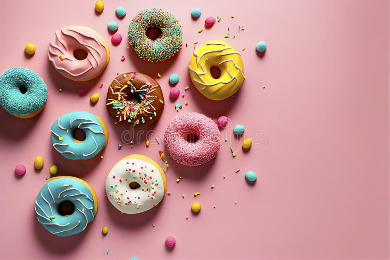 Donuts of Different Colors on a Blue Background. Created with ...