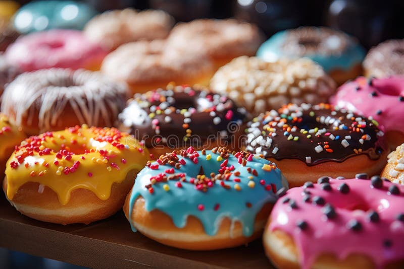 Donuts of Different Flavors and Colors in a Street Market Stock ...