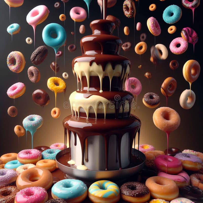 Donuts falling in chocolat stock photo. Image of cartoon - 292685184