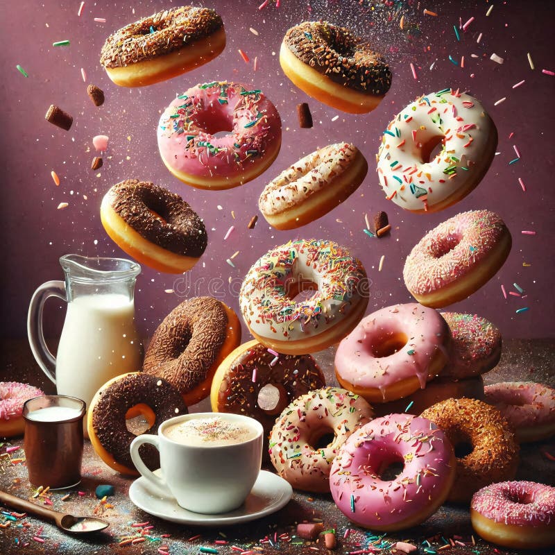 Donuts Falling into Milk and Pitcher Generative for AI Stock ...