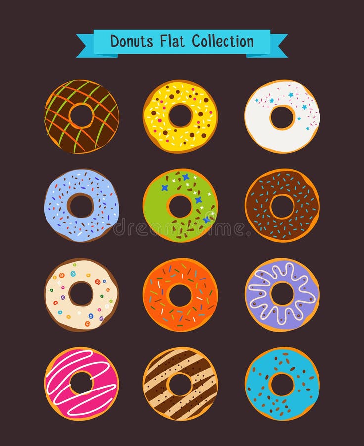 Donuts Flat Icons. Donut and Coffee Shop Vector Elements Stock Vector ...