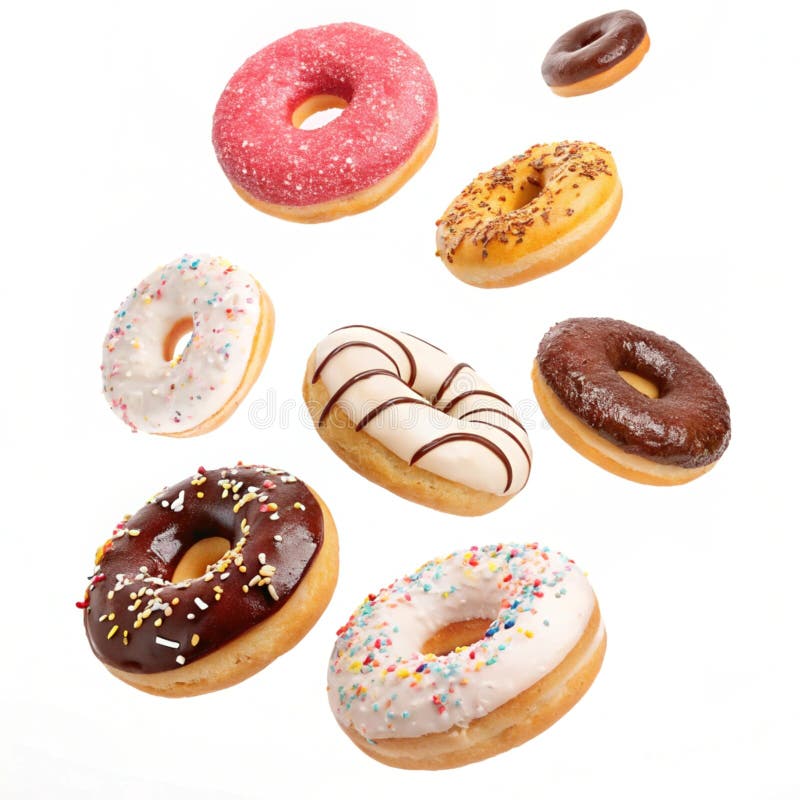 Donuts Floating Isolated on White Background Stock Illustration ...