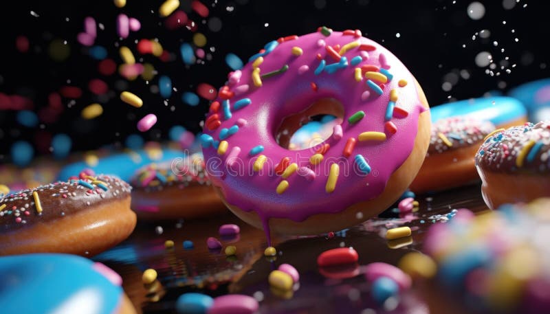 Donuts Fly into the Air and Sprinkle Colored Sprinkles Stock Image ...