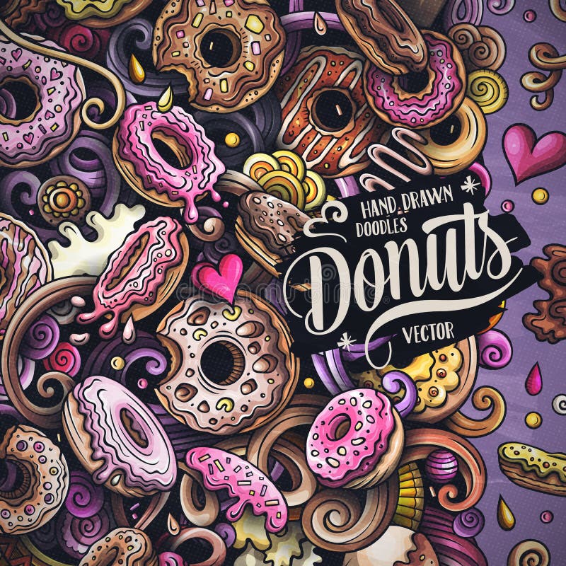 Donuts Hand Drawn Vector Doodles Illustration. Sweets Frame Card Design ...