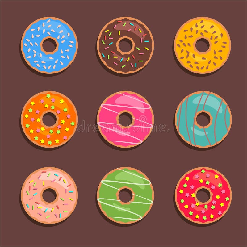 Donuts icons set. stock vector. Illustration of pink - 81154716