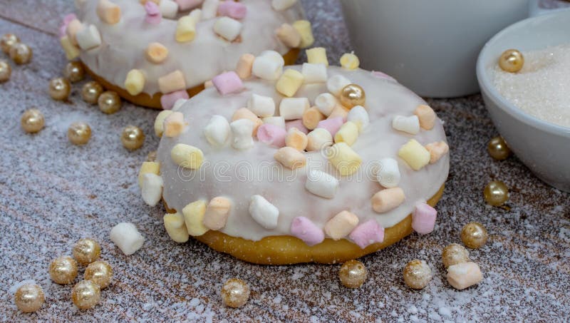 Donuts with marshmallow stock photo. Image of donut - 130456376