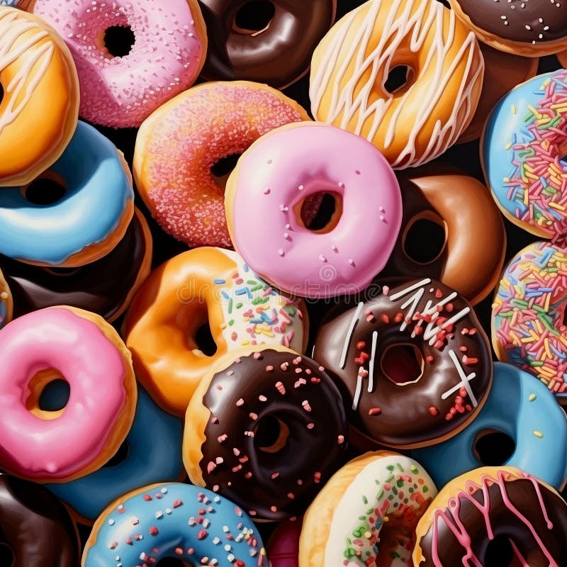 Donuts Pattern. Top View of a Variety of Glazed Donuts. Colorful Glazed ...