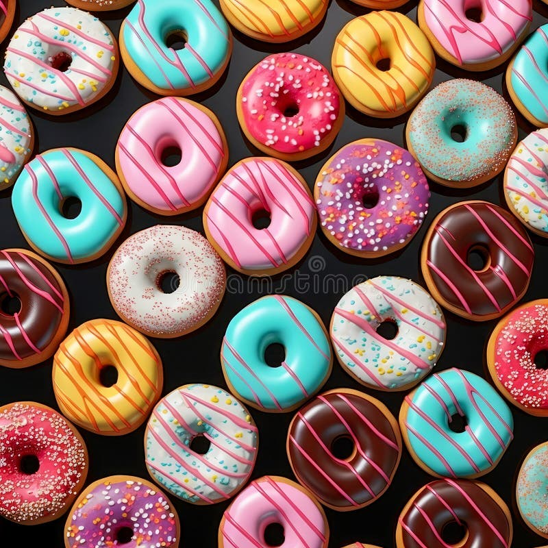 Donuts Pattern. Top View of a Variety of Glazed Donuts. Colorful Glazed ...