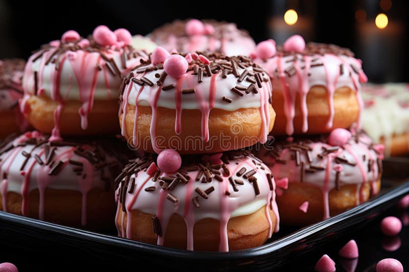 Donuts with Pink Icing and 3D Chocolate Realistic Objects Set of Food ...