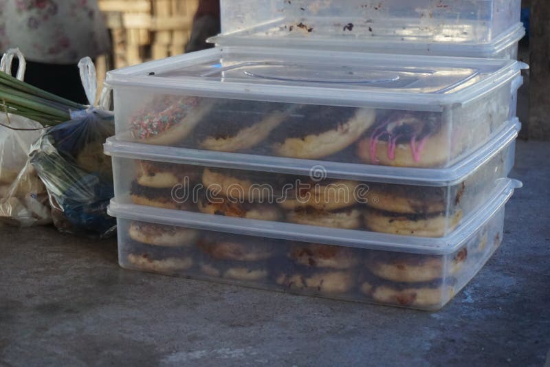 Donuts in a Plastic Box Container Stock Photo - Image of plastic ...