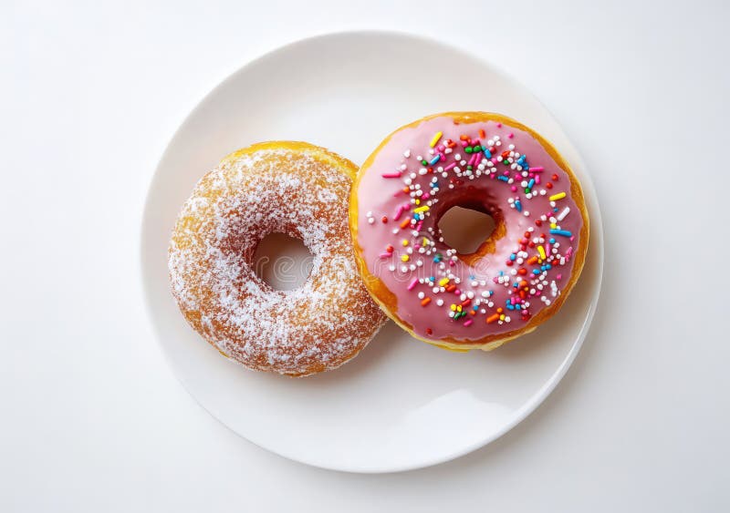 Donuts on a Plate. Two Delicious Donuts with Beautiful Icing and ...
