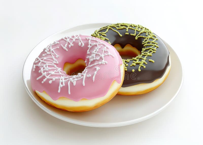 Donuts on a Plate. Two Delicious Donuts with Beautiful Icing and ...