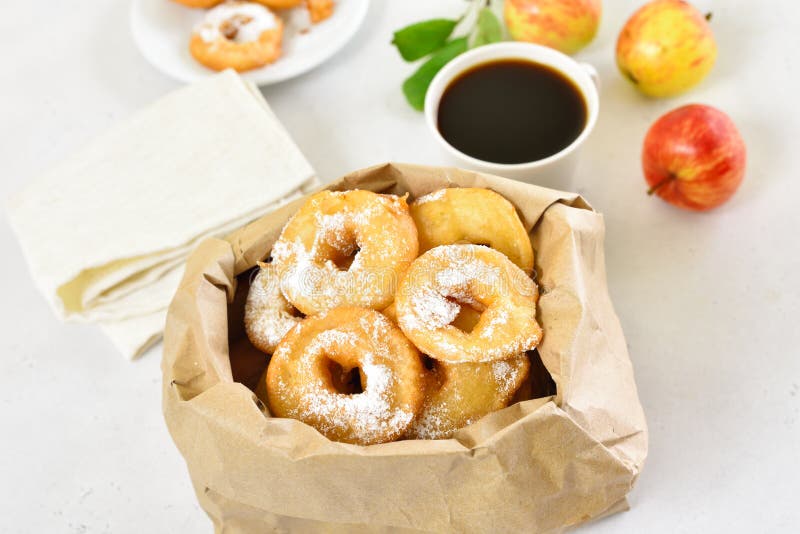 Donuts with Powdered Sugar in Paper Bag Stock Photo - Image of food ...