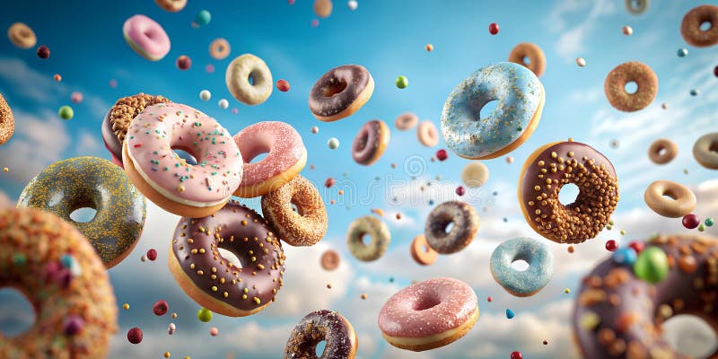 Donuts Rain Falling from the Sky AI-Created Content Stock Illustration ...