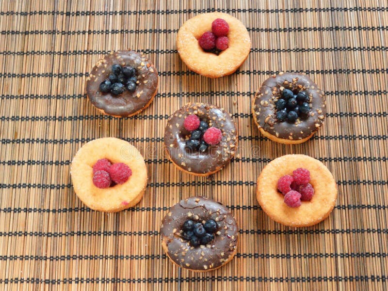 Donuts Raspberries Bakery Products Fruit Berries Food Icing Stock Photo ...