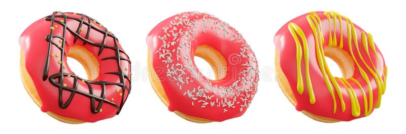 Donuts with Red Fruit Glaze, Sprinkles, White Drizzle, and Dots ...