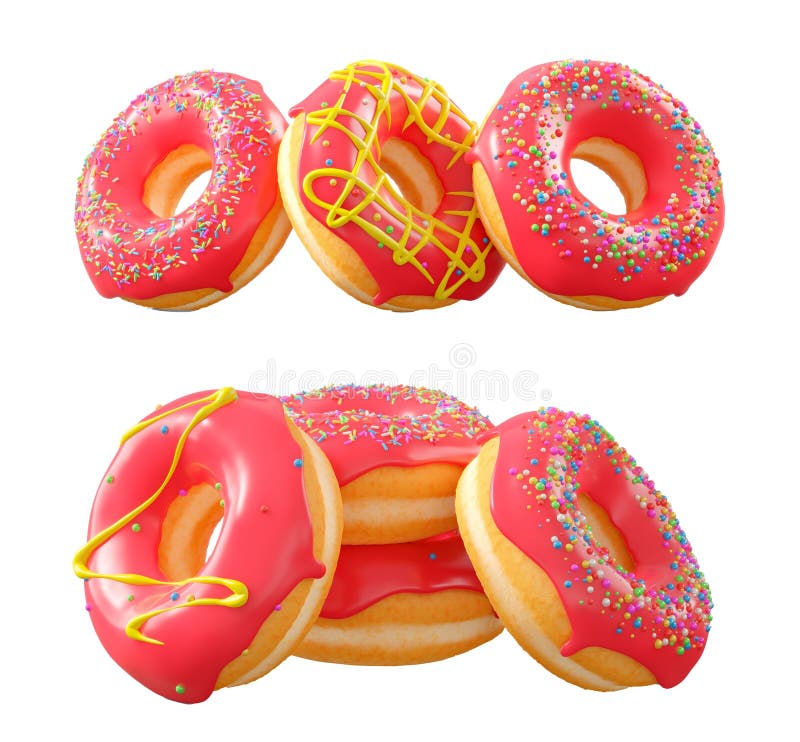 Donuts with Red Fruit Glaze, Sprinkles, White Drizzle, and Dots ...