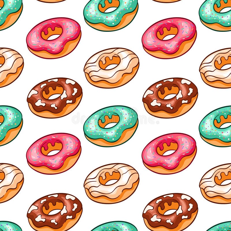 Donuts Seamless Pattern in Cartoon Style. Cake Line Design for ...