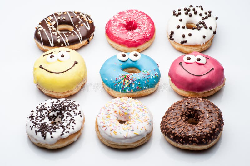 Donuts set on white stock photo. Image of brown, breakfast - 86200194