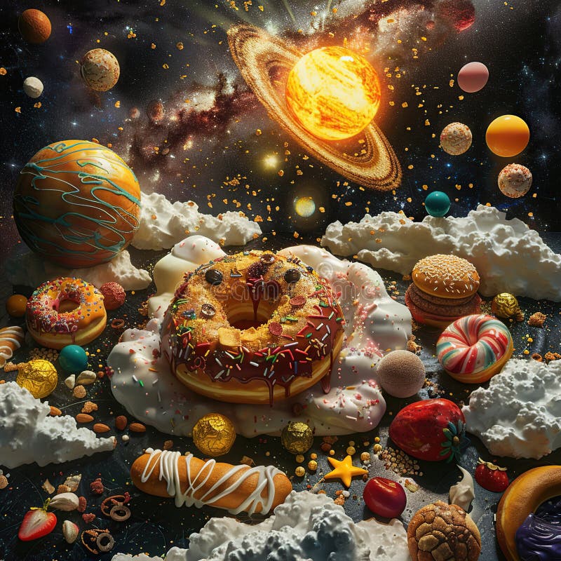 Donuts in Space: a Surreal Cosmic Feast Stock Illustration ...