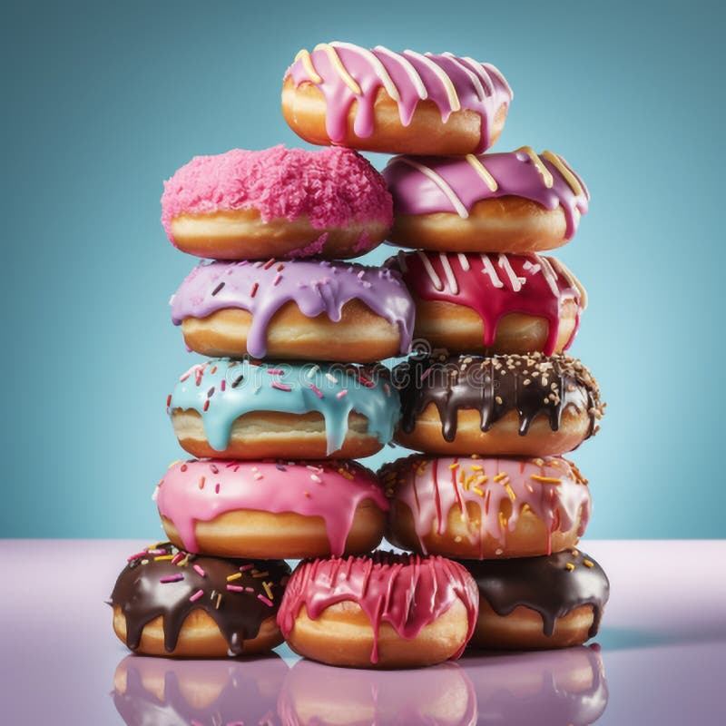 Donuts Stacked on Top of Each Other on a Blue Background Stock ...
