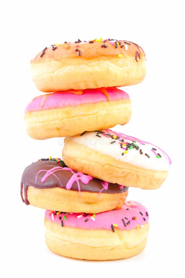 Five Stacked Chocolate Donuts Stock Photo - Image of snack, sugar: 15893396