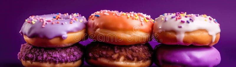 Donuts Standing on Gradient White Purple Background Wide Panoramic ...