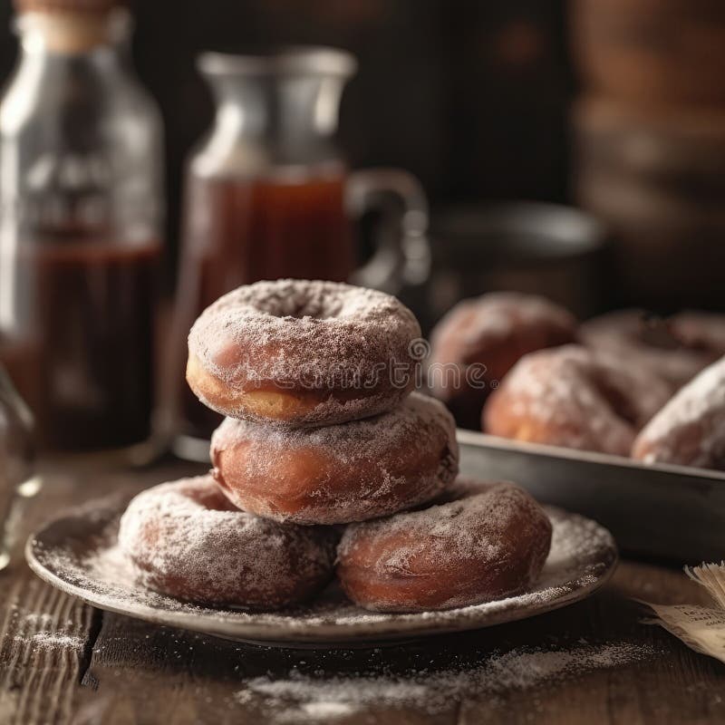 Donuts on Stone in Rustic Pub. Generative AI Stock Illustration ...