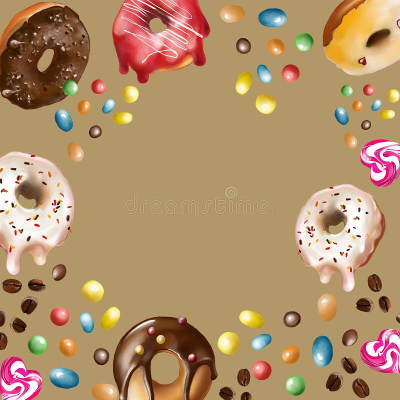 Donuts Sweet Frame with White Icing and Dragee Stock Illustration ...