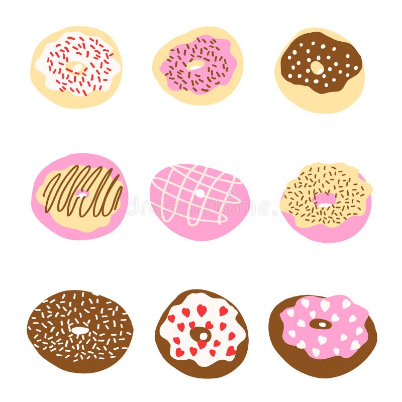Donuts Vector Set in Cartoon Flat Style Stock Vector - Illustration of ...