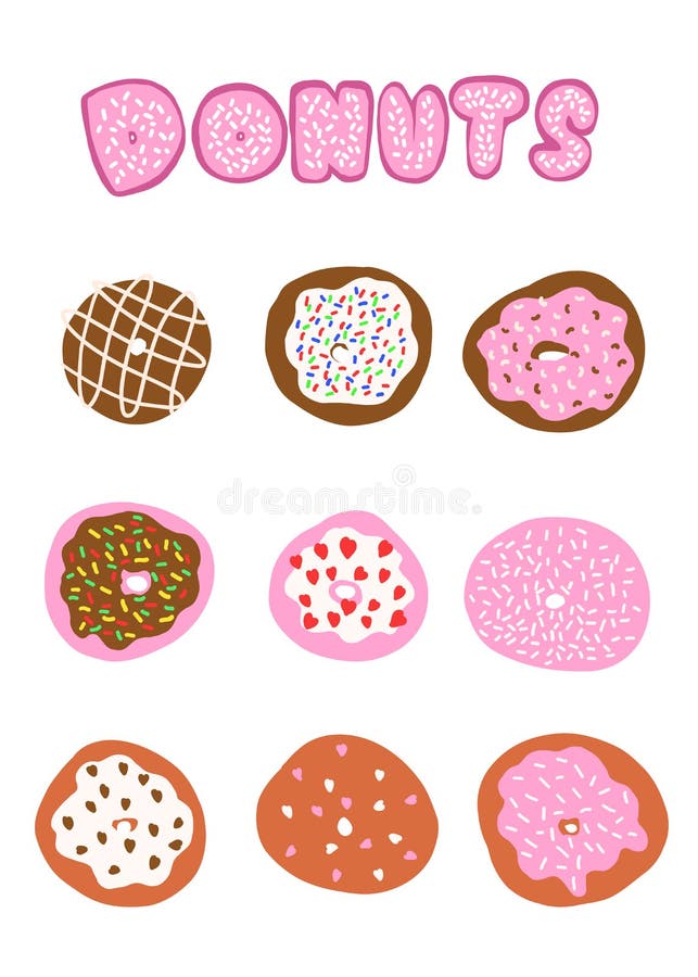 Donuts Vector Set in Cartoon Flat Style Stock Vector - Illustration of ...