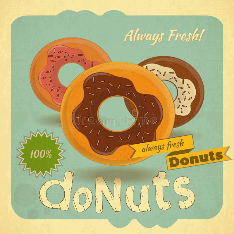 Vintage Donuts Poster. stock vector. Illustration of lettering - 29713595