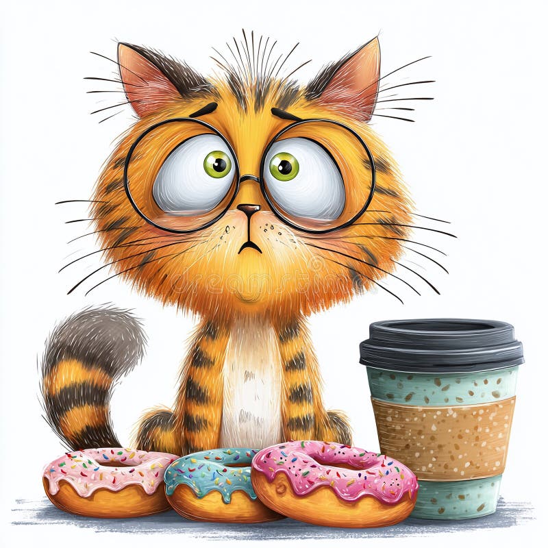 A DonutWearing Cat in Distress beside an Empty Coffee Cup a Hilariously ...