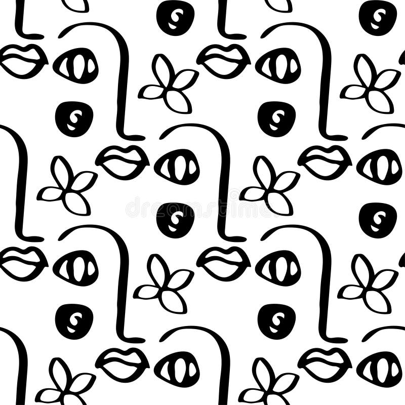 Doodle Abstract Modern Pattern in Minimal Style on White Background ...