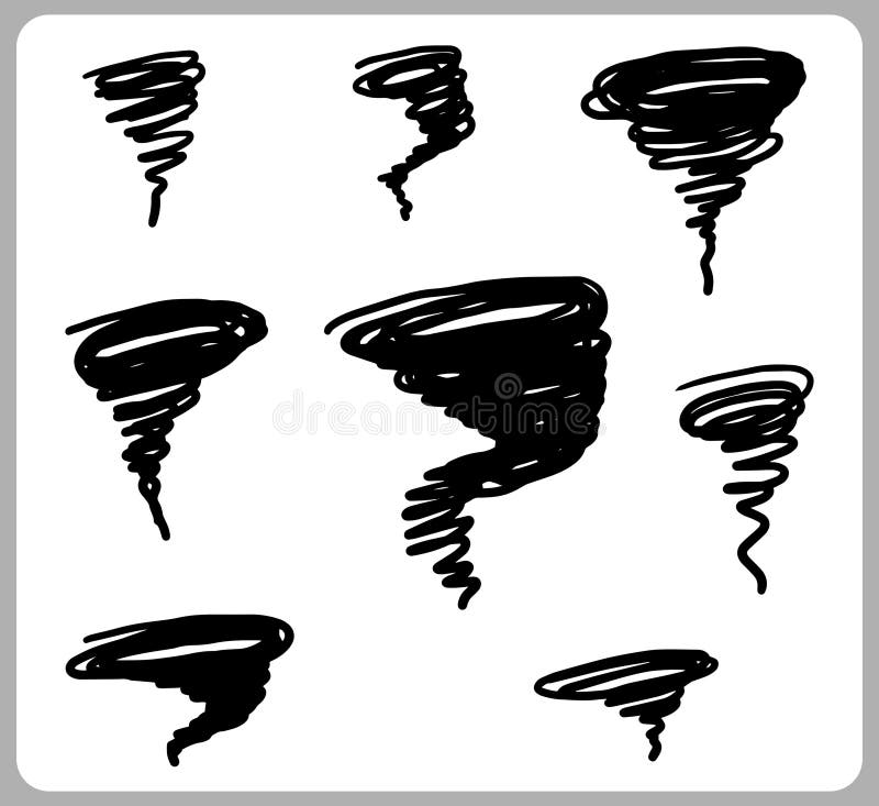 Doodle Abstract Tornado. Thin Black Line Set of Windstorm in Vector ...