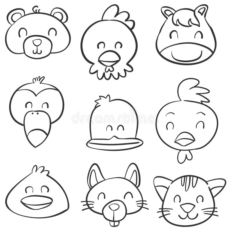 Doodle Animal Head Hand Draw Stock Vector - Illustration of character ...