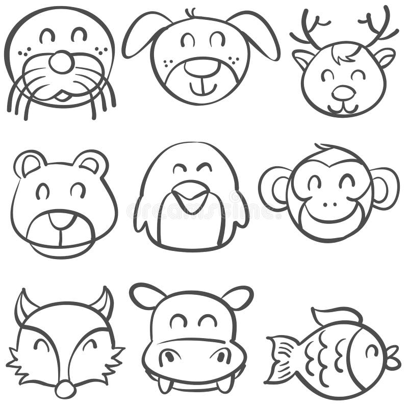Doodle of Animal Head Style Hand Draw Stock Vector - Illustration of ...