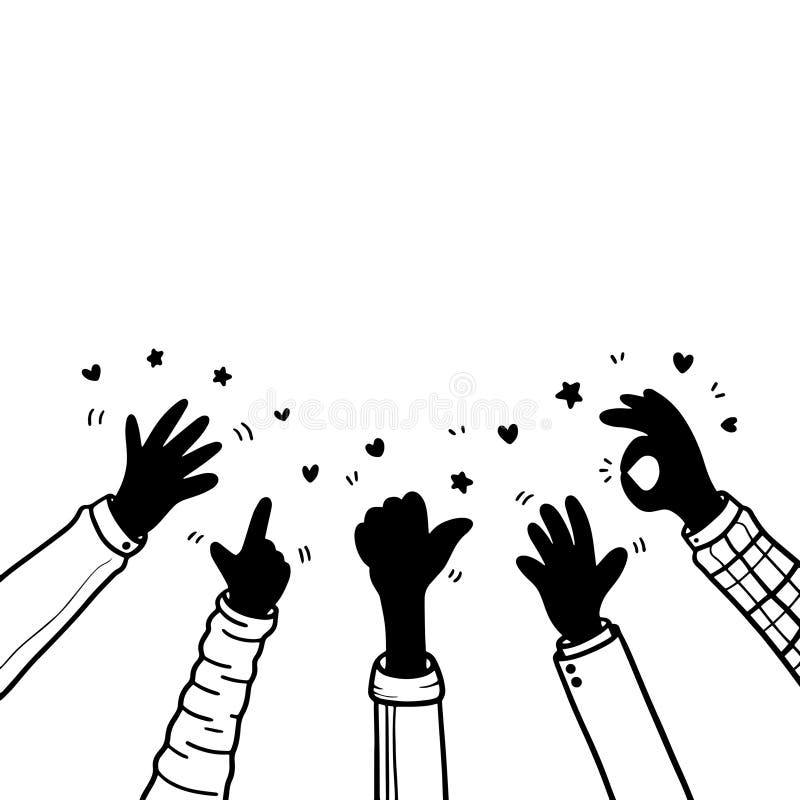 Doodle Applause Gestures of Hands Up or Hands Clapping Stock Vector ...