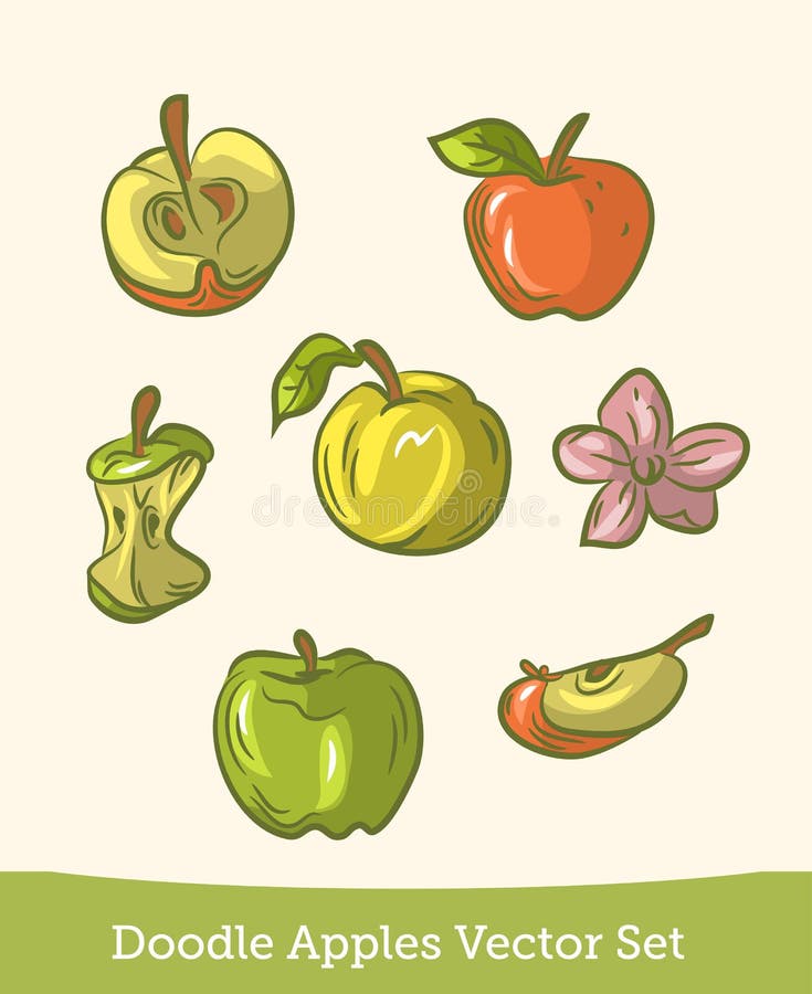 Doodle Apple Set Isolated on White Background. Vector Stock Vector ...