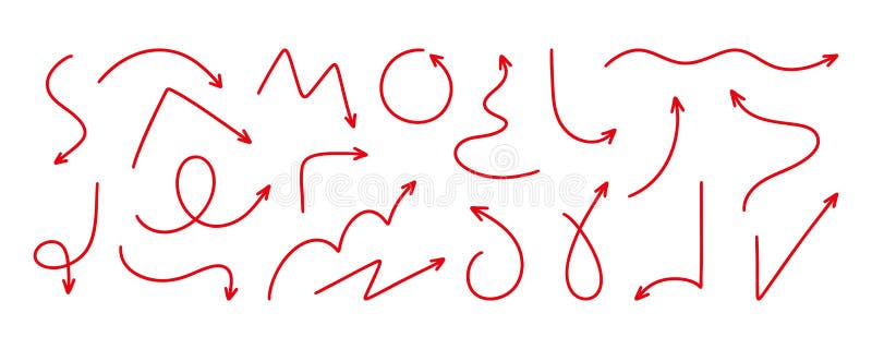 Doodle Arrow Elements. Hand Drawn Simple Red Arrows. Arrows To Create ...