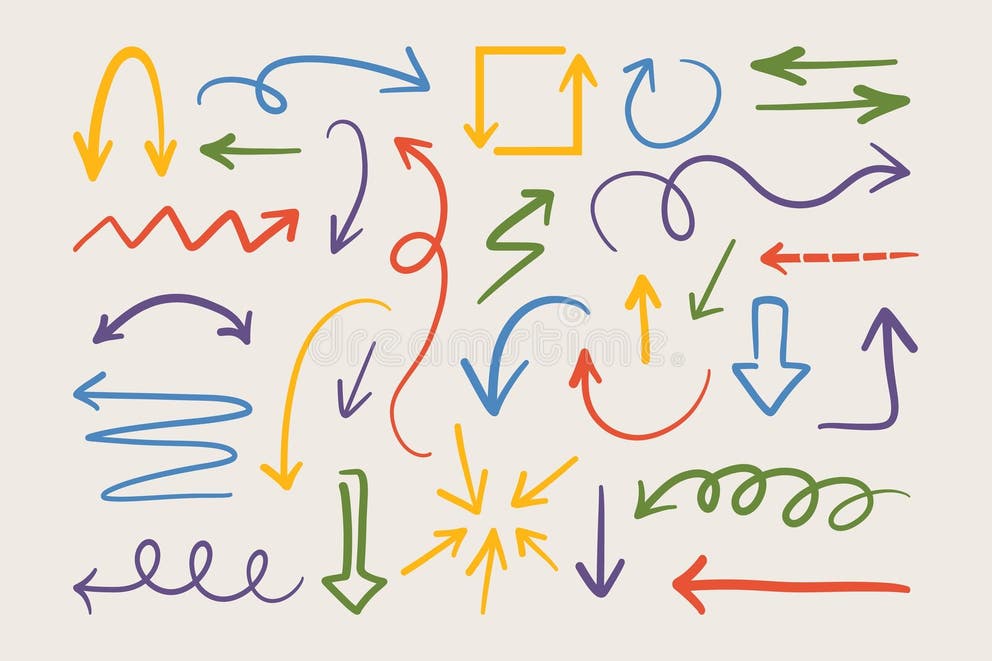 Doodle Arrows. Childish Arrow Collection, Colorful Child Scribble ...