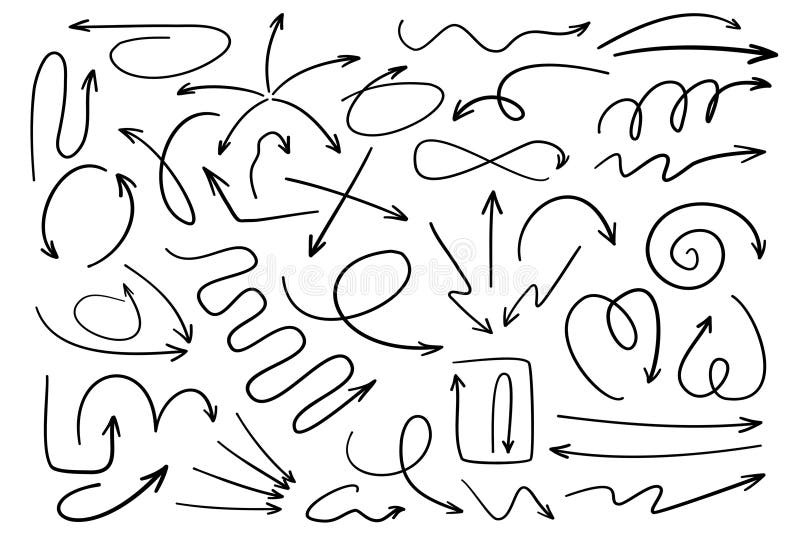 Doodle Arrows Mega Set in Flat Cartoon Design. Bundle Elements of Ink ...