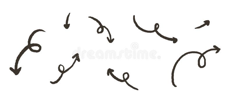 Doodle Arrows Set, Curly Shaped in Different Directions. Simple Hand ...