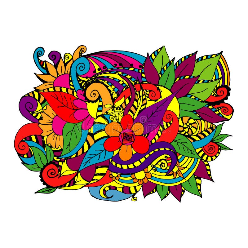 Doodle Art with Colorful Flower Theme Stock Vector - Illustration of ...