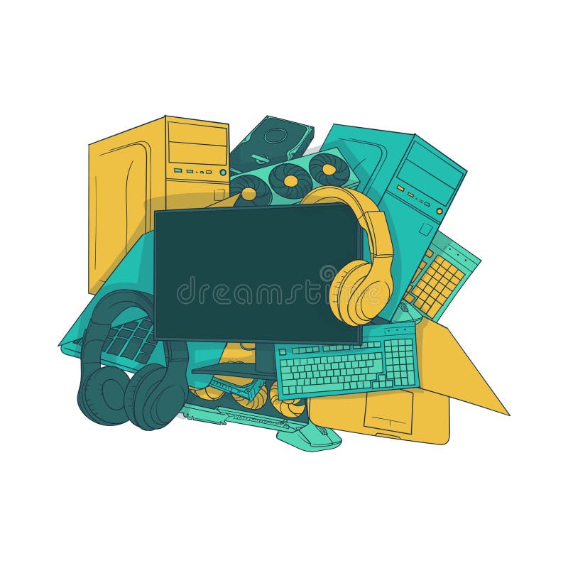 Doodle Art of Computer Design in Green and Yellow for Computer or ...