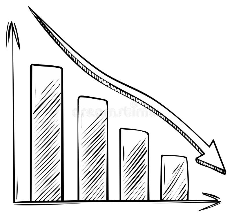 Doodle Art of Declining Bar Chart with Arrow Vector Illustration ...