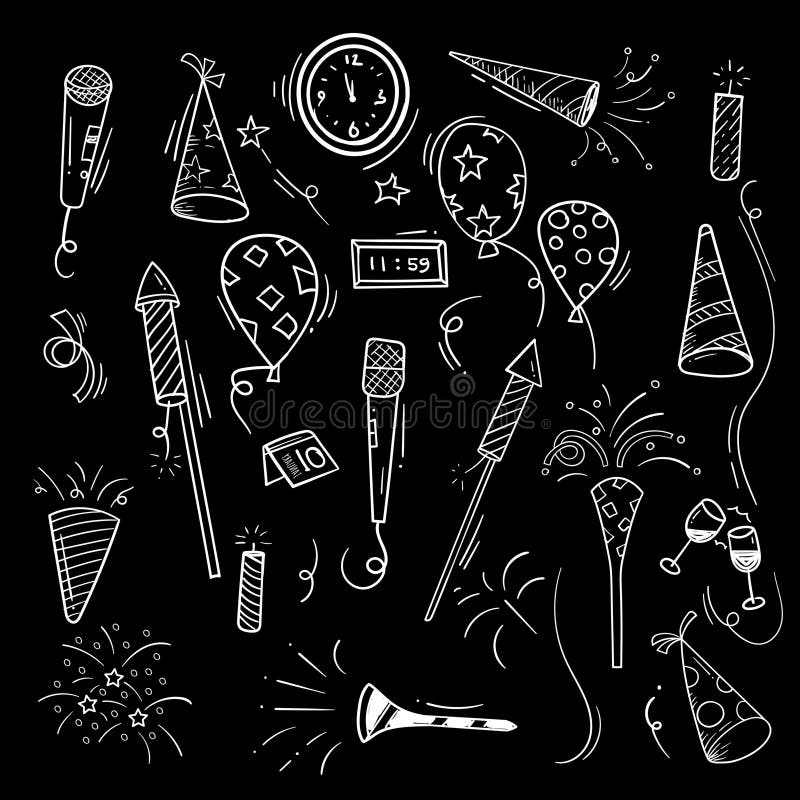 Doodle Art Design of Celebration Tool for Happy New Year Template ...