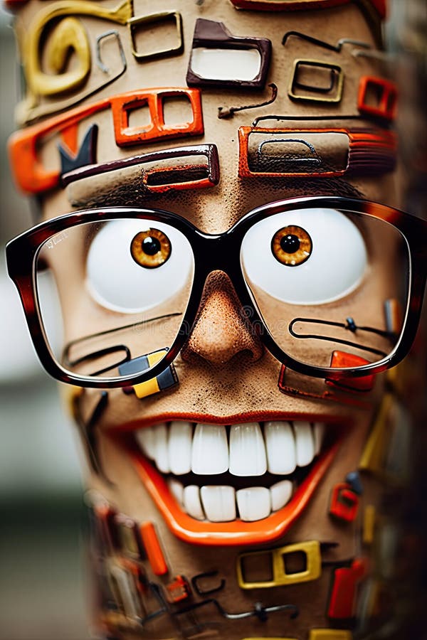 Doodle Art Design of a Funny Face with Glasses. Ai Generative Stock ...