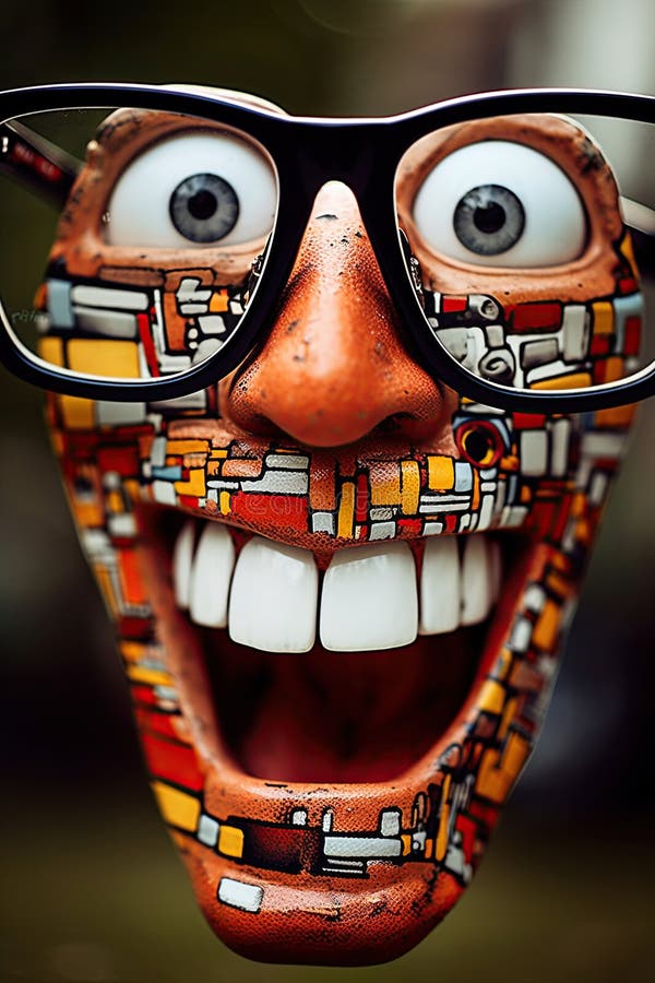 Doodle Art Design of a Funny Face with Glasses. Ai Generative Stock ...