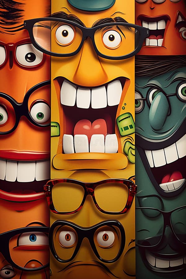 Doodle Art Design of a Funny Faces with Glasses. Ai Generative Stock ...